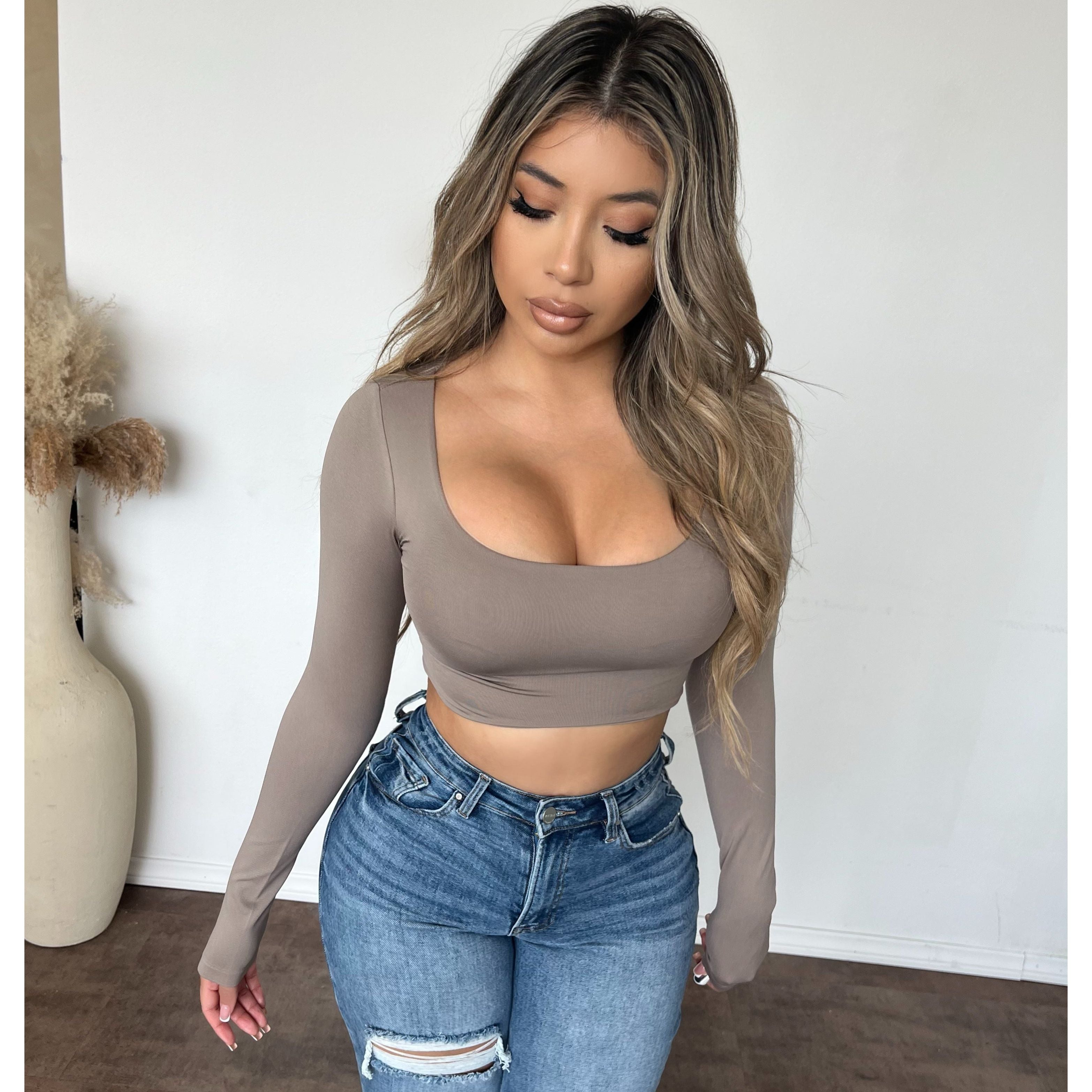 Kayte Crew Neck Long Sleeve Top (Ash) – OOTDFASH