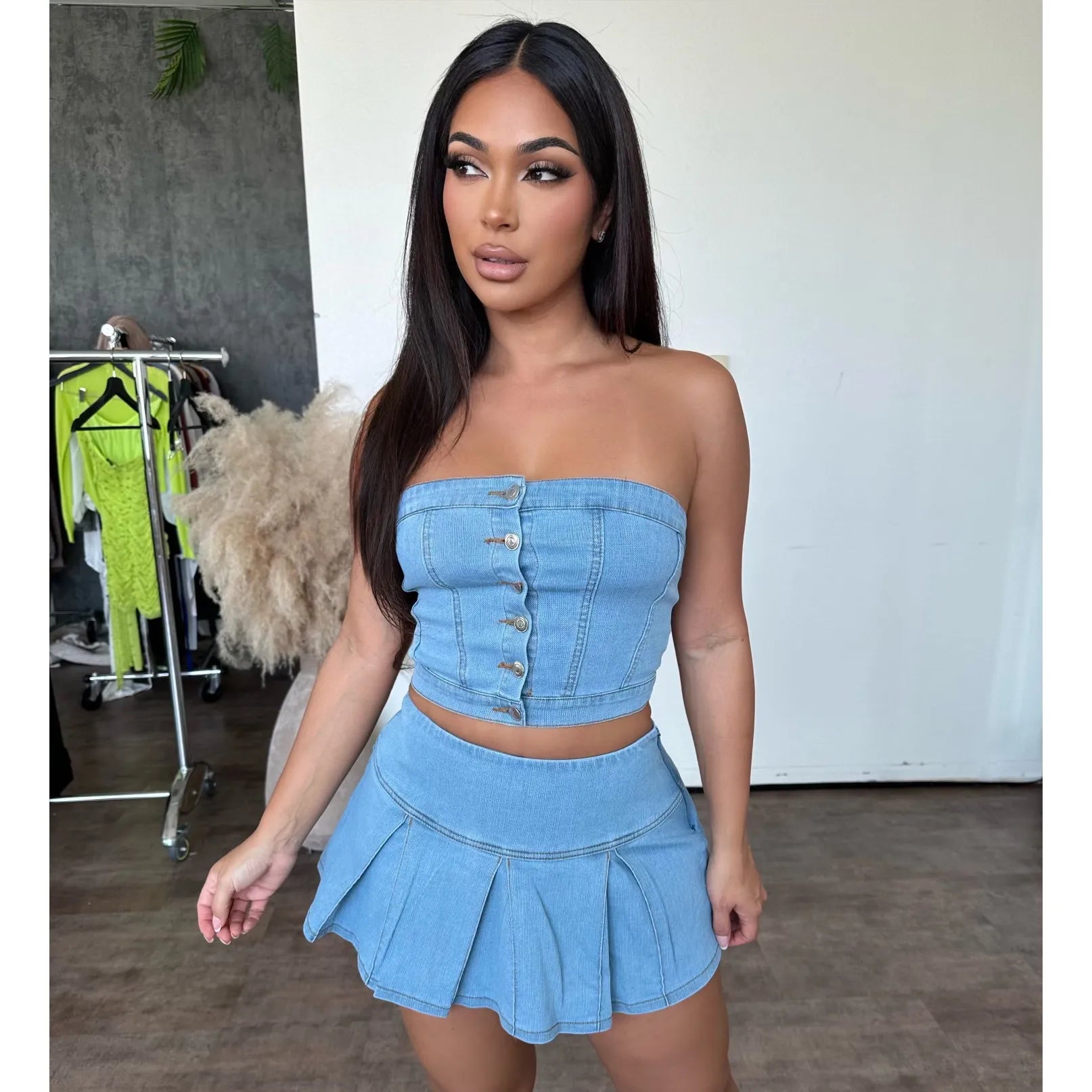Stella Skirt Set (Light Denim) – OOTDFASH