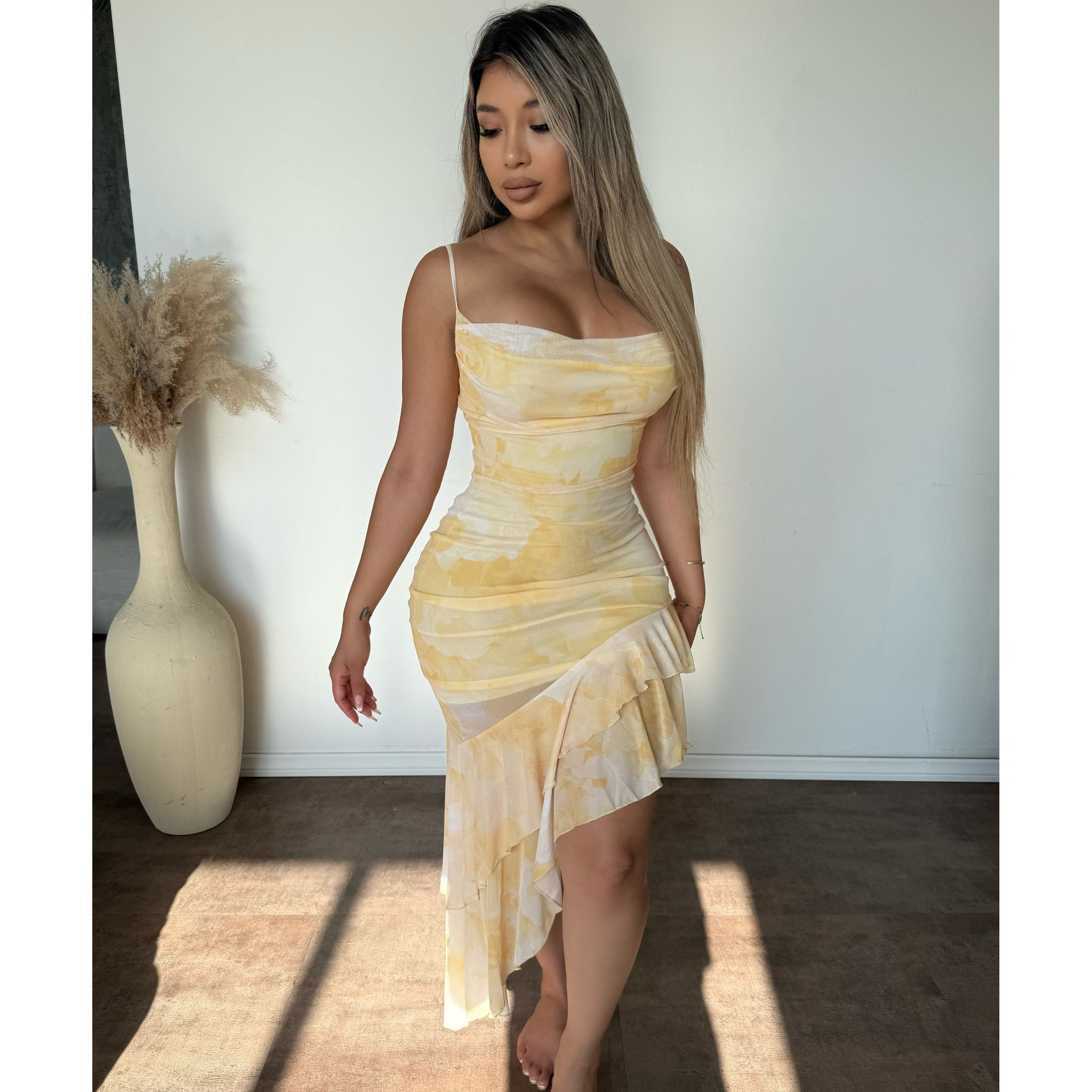 Amber Mesh Dress (Yellow) – OOTDFASH