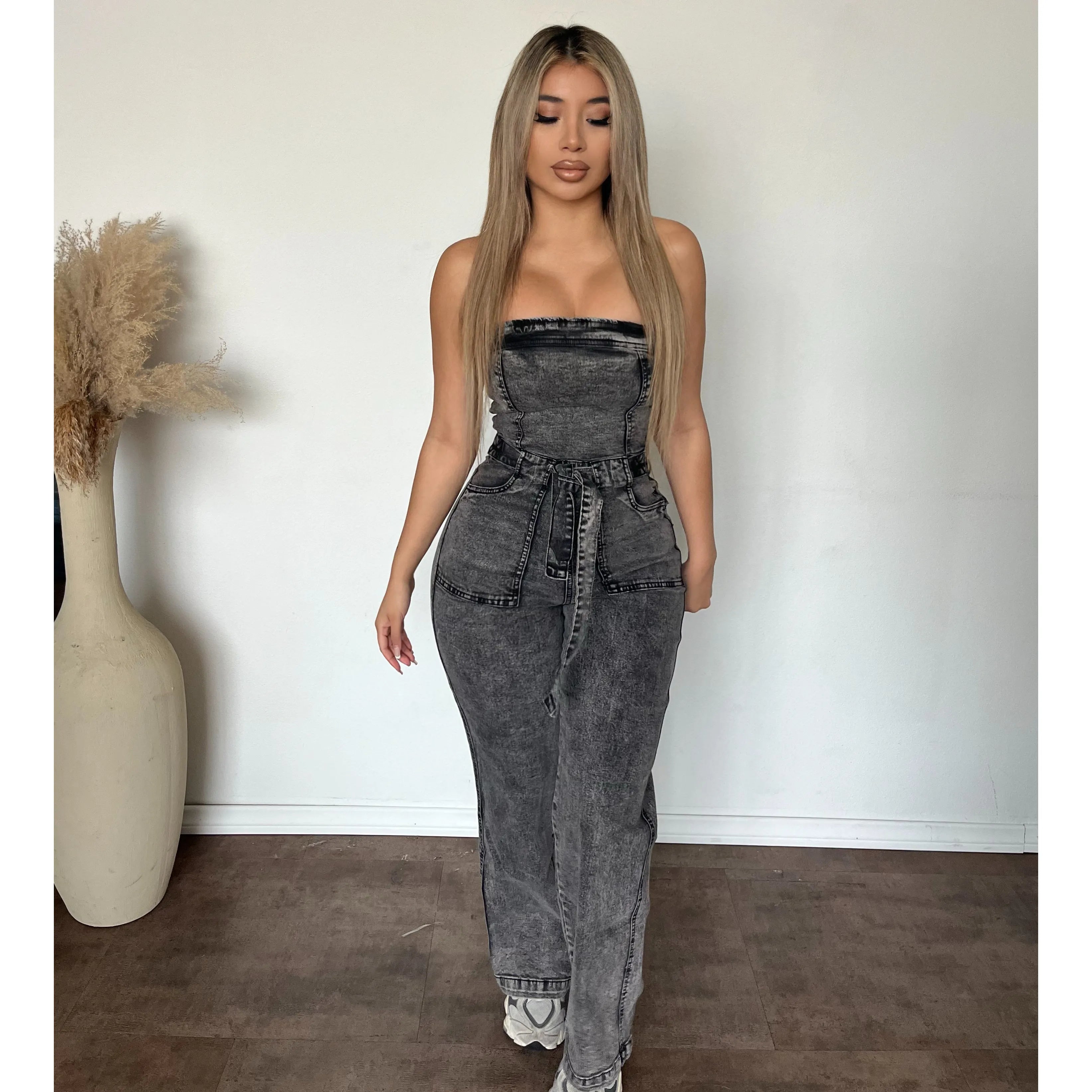 Valiere Denim Tube Jumpsuit (Acid Black) – OOTDFASH